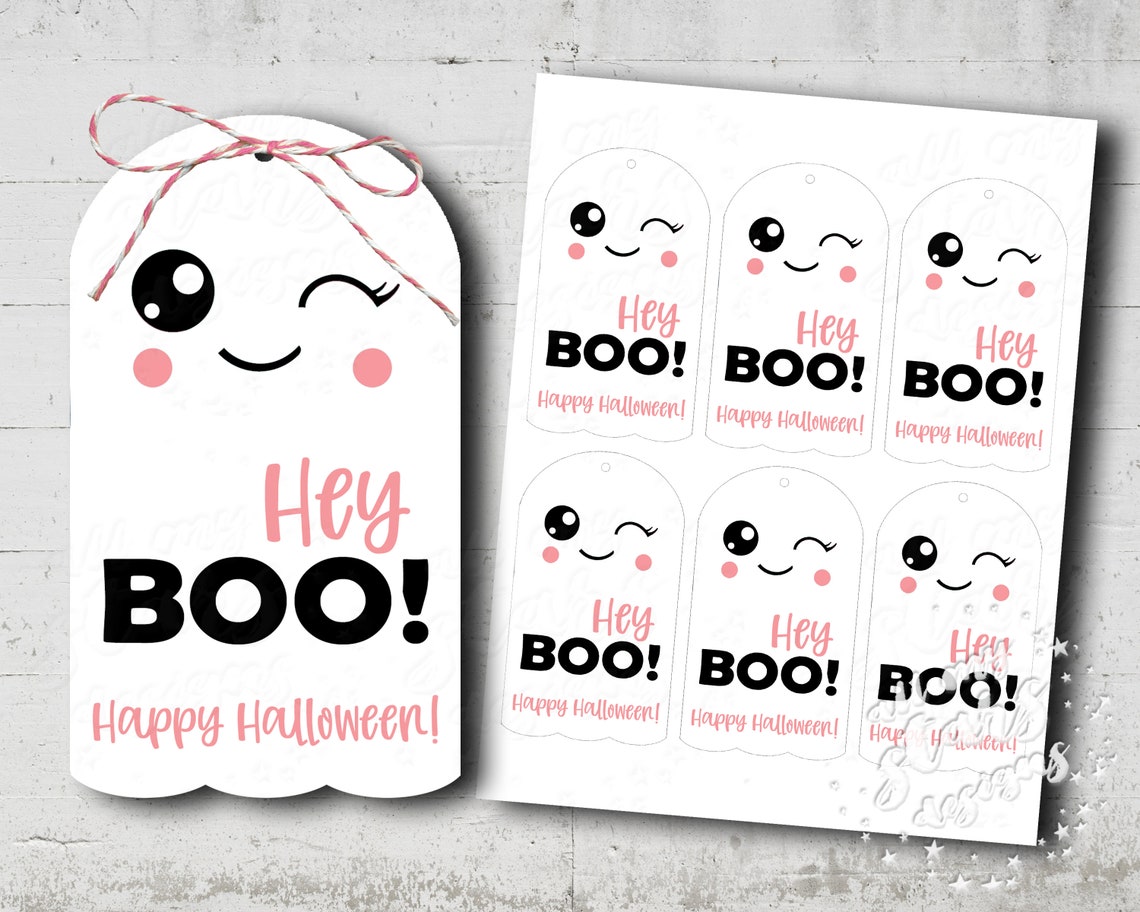 PRINTABLE Hey BOO Happy Halloween Cute Ghost Gift Tag - Etsy