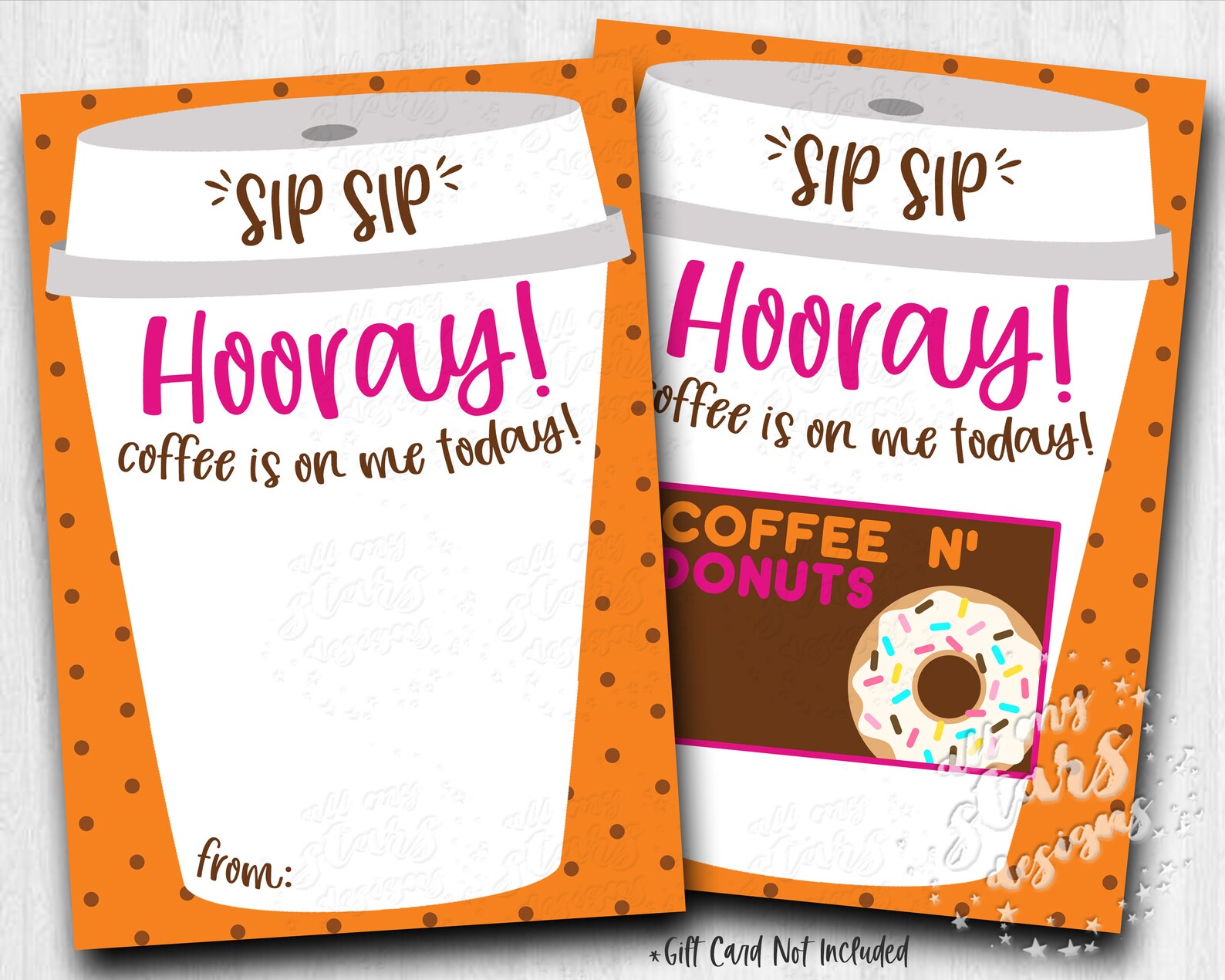 PRINTABLE Sip Sip Hooray Coffee is on Me Today Coffee Gift - Etsy