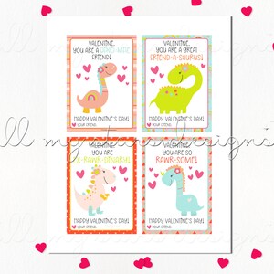 PRINTABLE Sweet Girl DINOSAUR Valentine Cards Set of 4 Instant Download ...