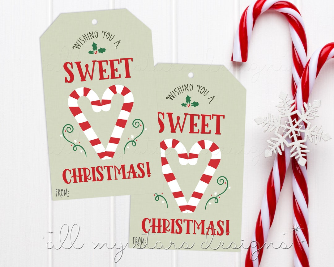 PRINTABLE Wishing You a SWEET Christmas! Candy Cane Heart Tag | Instant ...