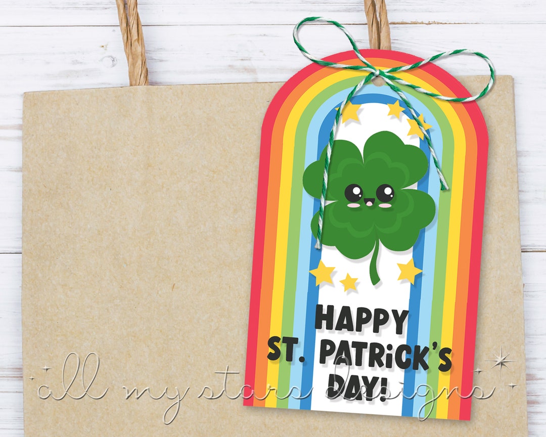 PRINTABLE Happy St. Patrick's Day! Rainbow and Shamrock Tag | Instant ...