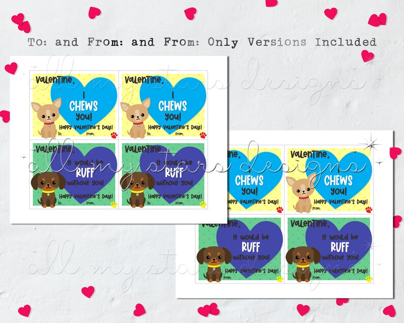 PRINTABLE Cute Dogs & Puppies Valentine Cards Set of 6 - Etsy