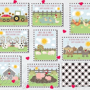 PRINTABLE Farm Valentine Cards - Set of 8 Classroom Valentines ...