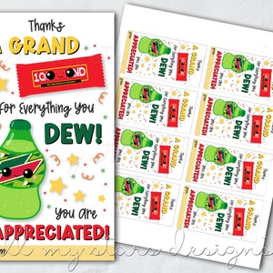 PRINTABLE Thanks a GRAND for Everything You DEW! You Are Appreciated ...