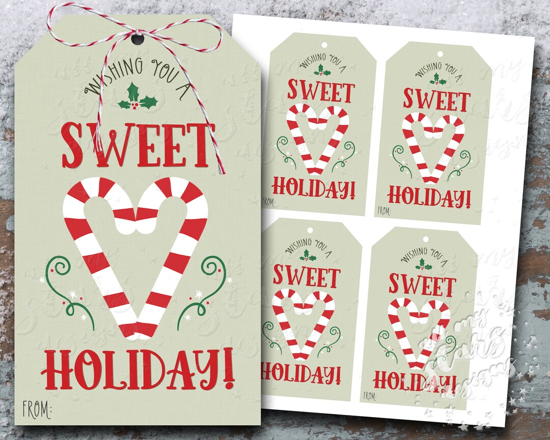 PRINTABLE Wishing You a SWEET Holiday Candy Cane Heart Tag - Etsy