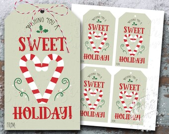 PRINTABLE Wishing You a SWEET Christmas Candy Cane Heart Tag | Etsy