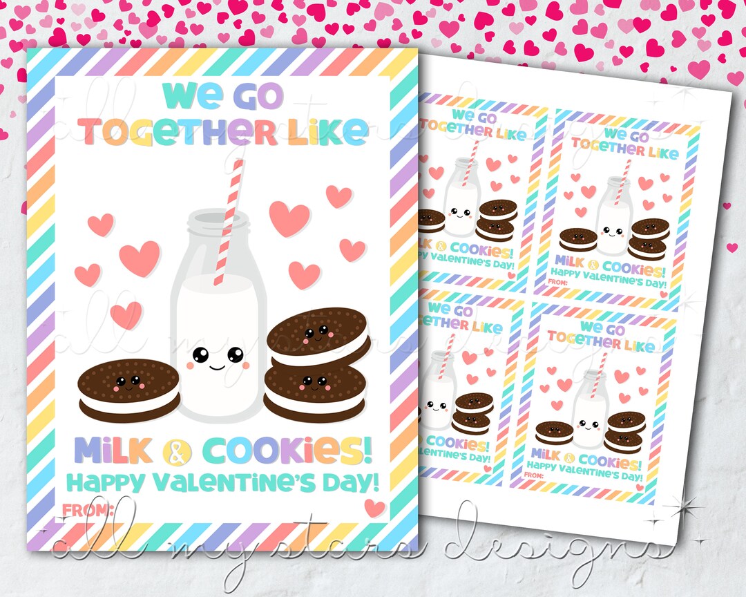 PRINTABLE We Go Together Like Milk & Cookies Happy Valentine's Day Gift ...