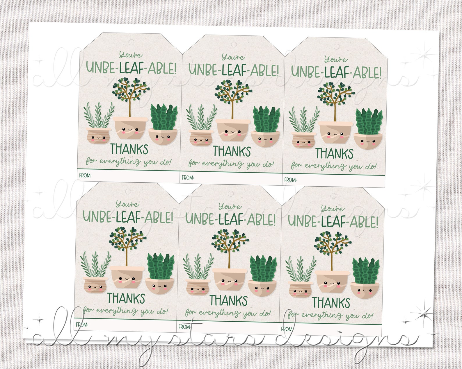 PRINTABLE You're Unbe-leaf-able! Thanks for Everything You Do! Tag ...