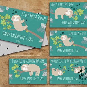 PRINTABLE Cute Sloth Valentine Cards Set of 4 Instant Download ...