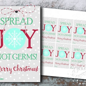 PRINTABLE Spread JOY Not Germs Merry Christmas Tag Instant | Etsy