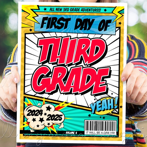 Printable First Day of Third Grade 2024 2025 Comic Style Photo - Etsy