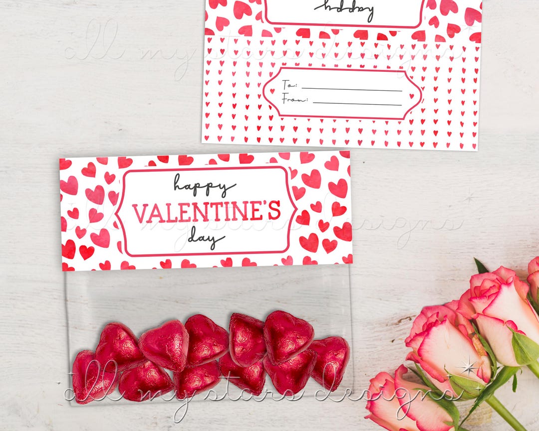 PRINTABLE Happy Valentine's Day! Watercolor Hearts Bag Toppers ...