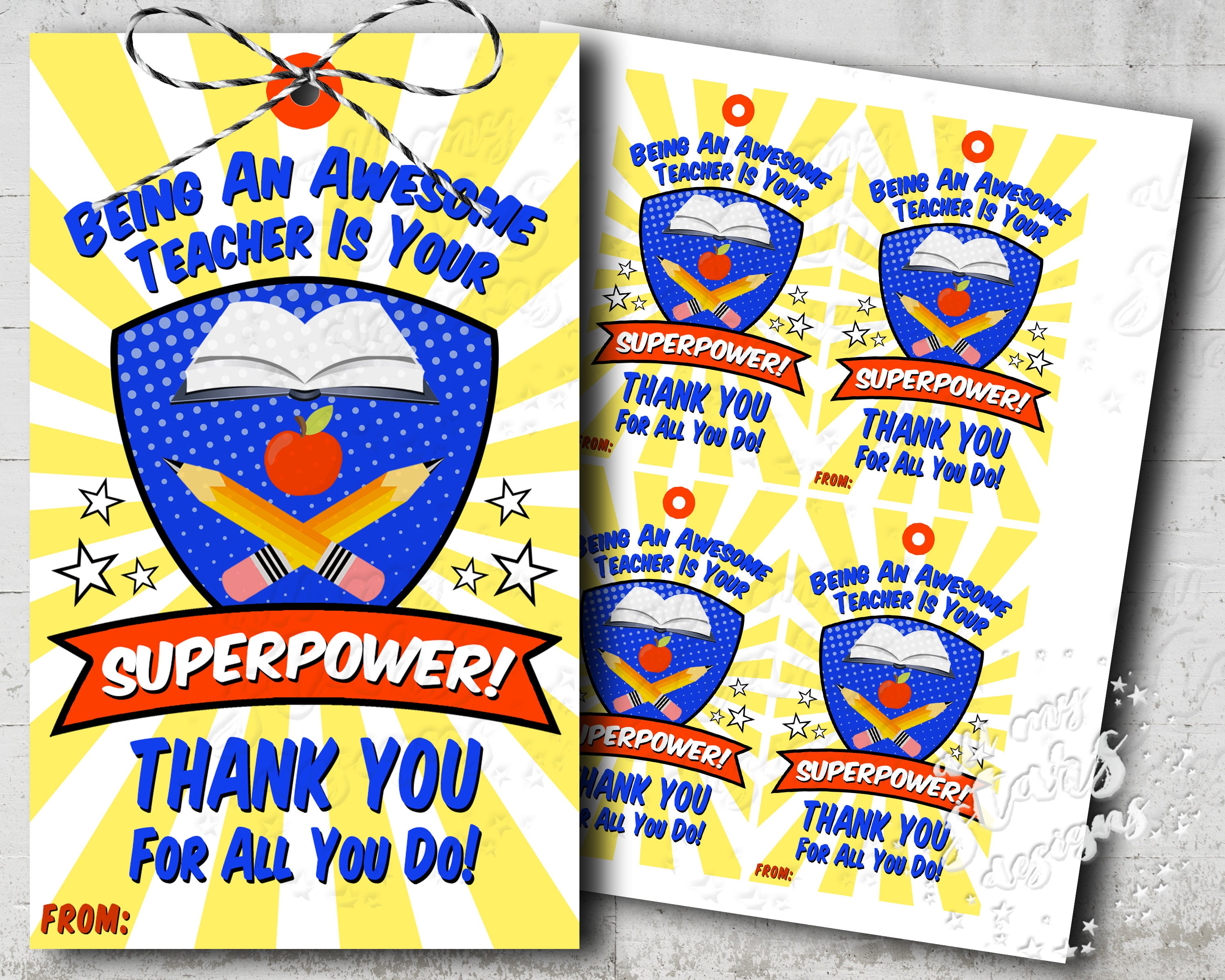 PRINTABLE Being an Awesome Teacher is Your SUPERPOWER! Thank You for ...
