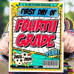 PRINTABLE First Day of Fourth Grade 2023-2024 Comic Style Photo Sign ...