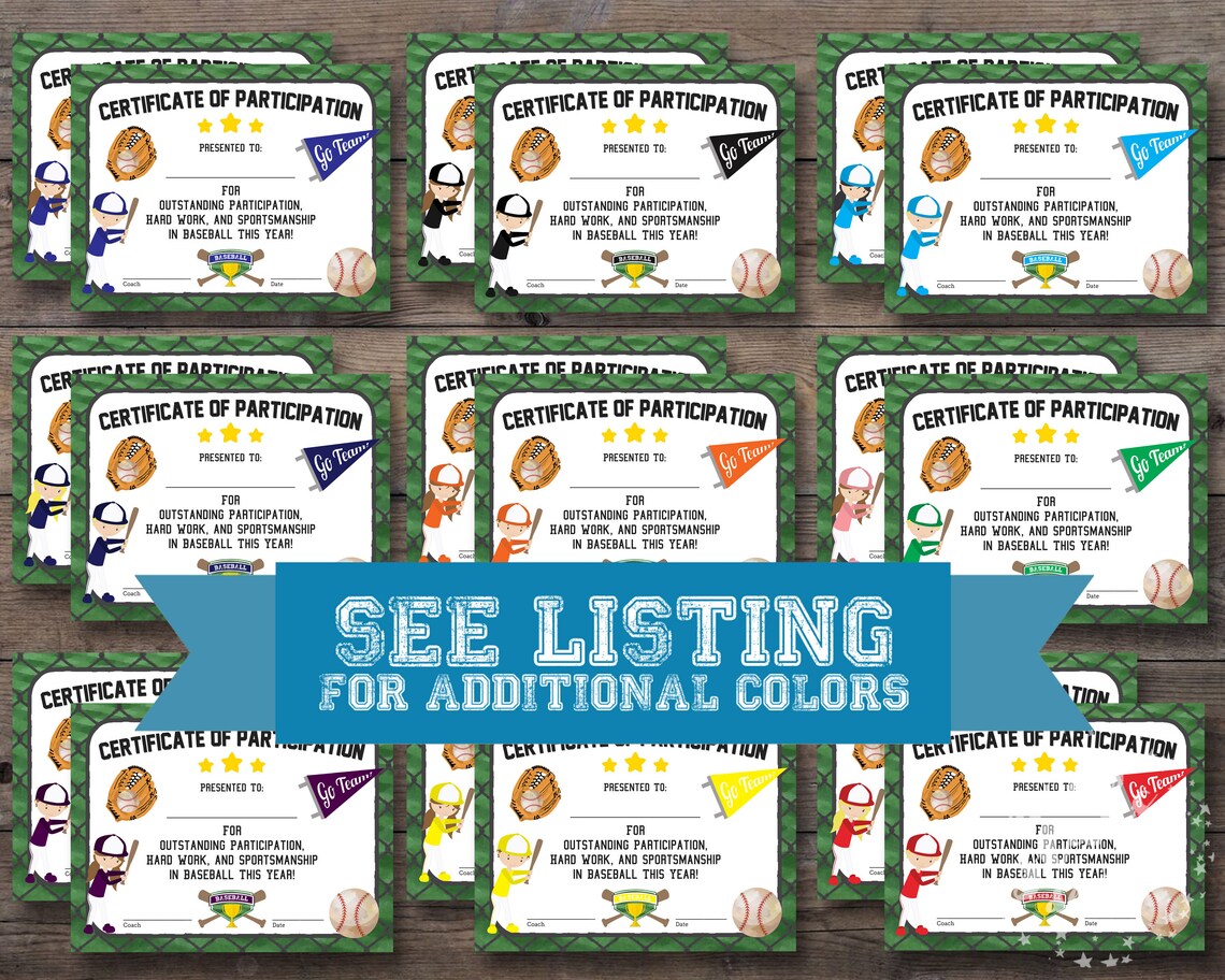 Printable Baseball Participation Certificate | Sports Award | INSTANT ...