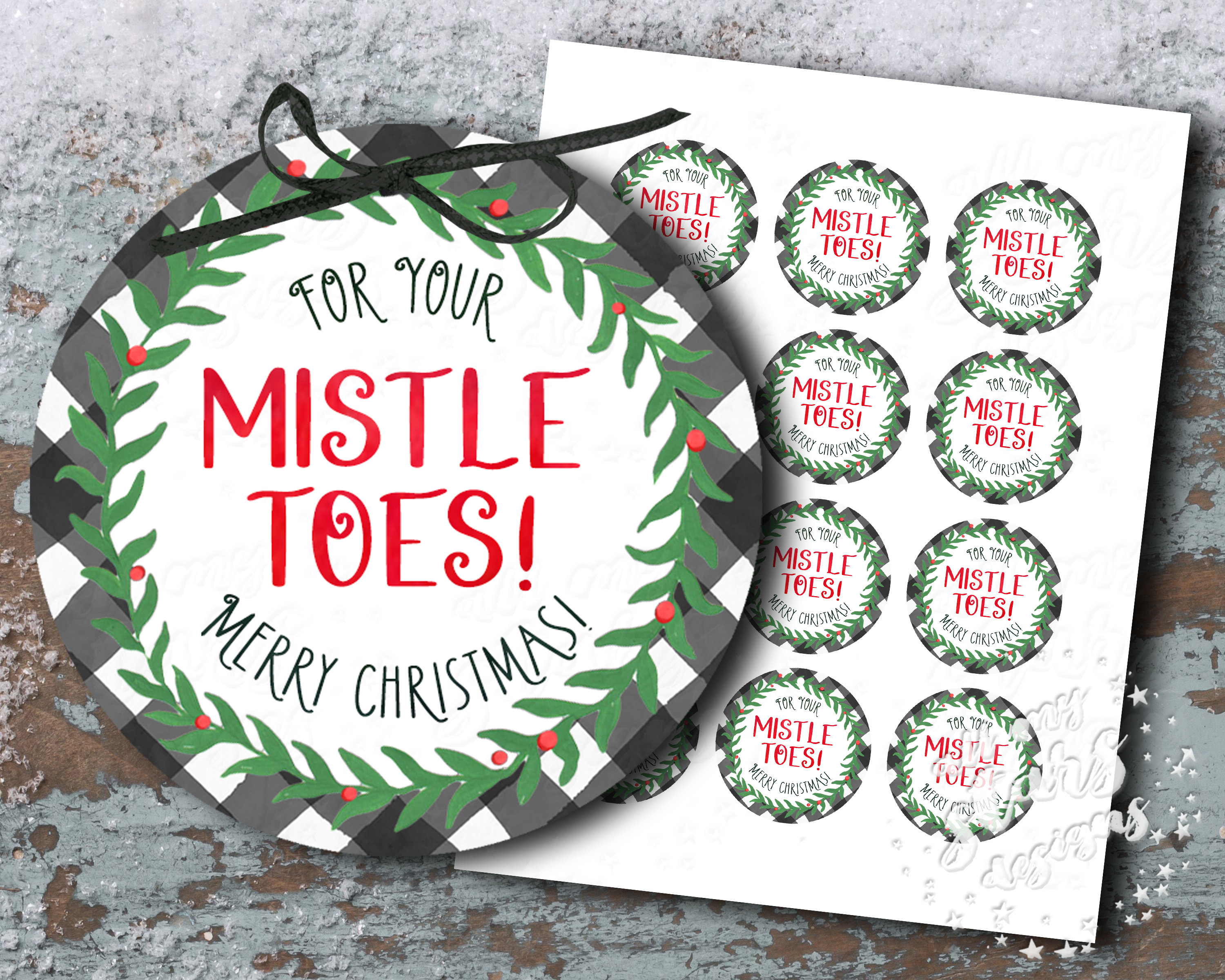 For Your Mistle-toes! Merry Christmas! Wreath Design Gift Tag ...