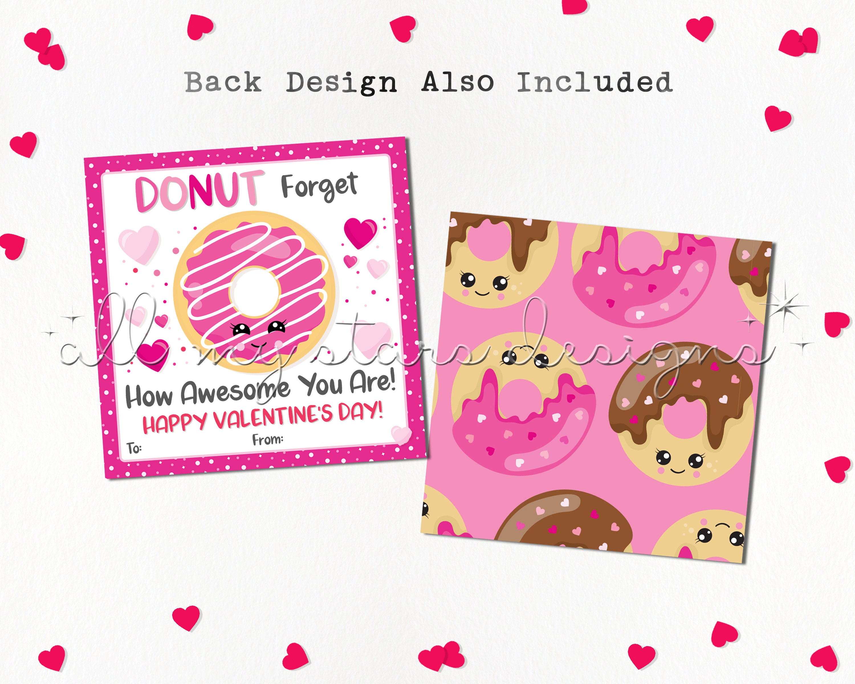 PRINTABLE Cute Donut Valentine Cards Set of 4 Instant | Etsy