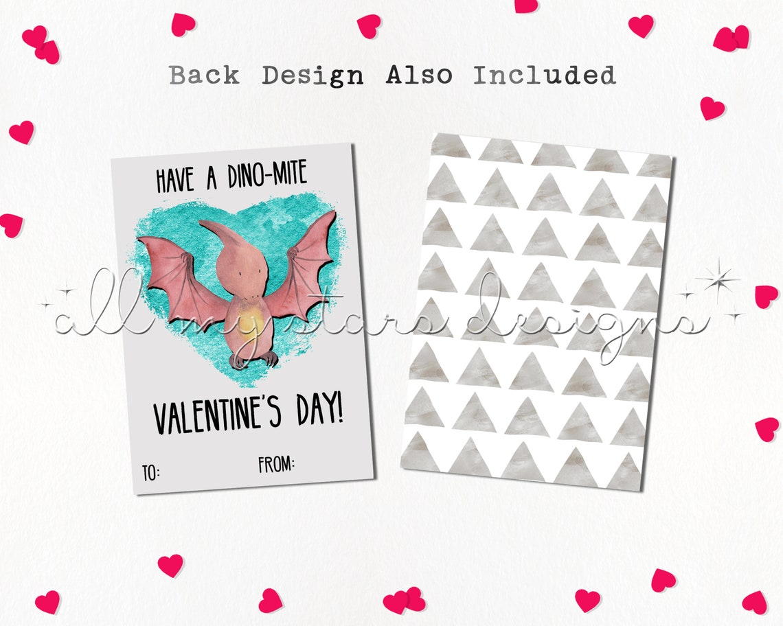 PRINTABLE Cute Dinosaur Valentine Cards Set of 6 Instant | Etsy