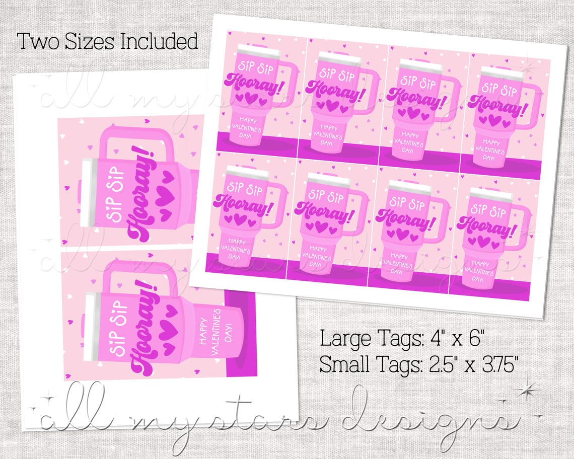 PRINTABLE Sip Sip Hooray! Happy Valentine's Day! Tag | Instant Download ...