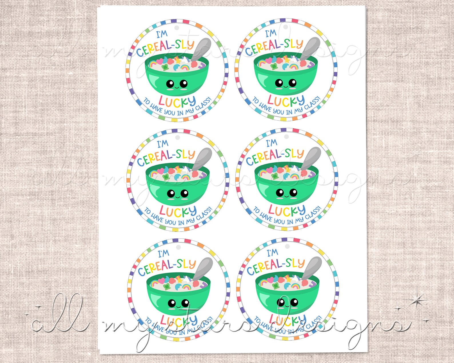 PRINTABLE I'm CEREAL-SLY Lucky to Have You in My Class! Tag | Instant ...