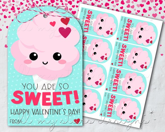PRINTABLE You Are so SWEET Valentine Cotton Candy Tag | Etsy