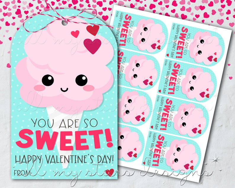 PRINTABLE You Are so SWEET Valentine Cotton Candy Tag | Etsy