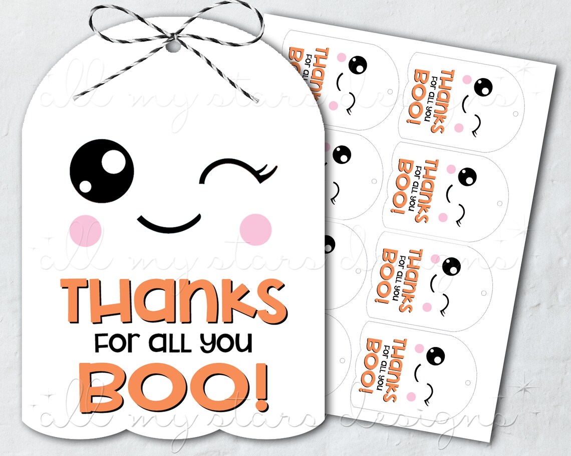 PRINTABLE Thanks for All You BOO Cute Ghost Gift Tag - Etsy