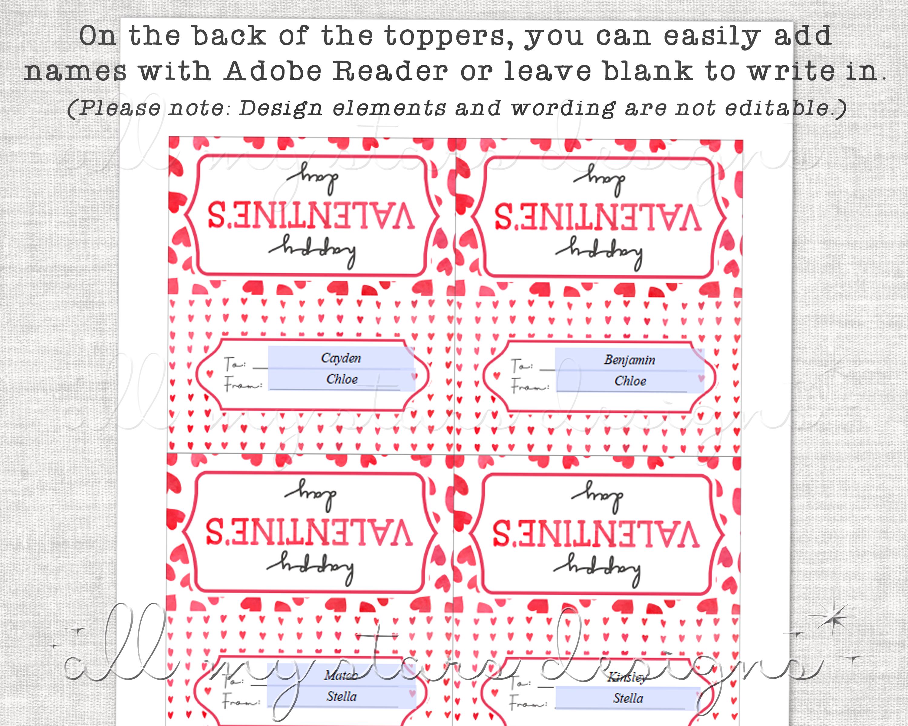 PRINTABLE Happy Valentine's Day! Watercolor Hearts Bag Toppers ...