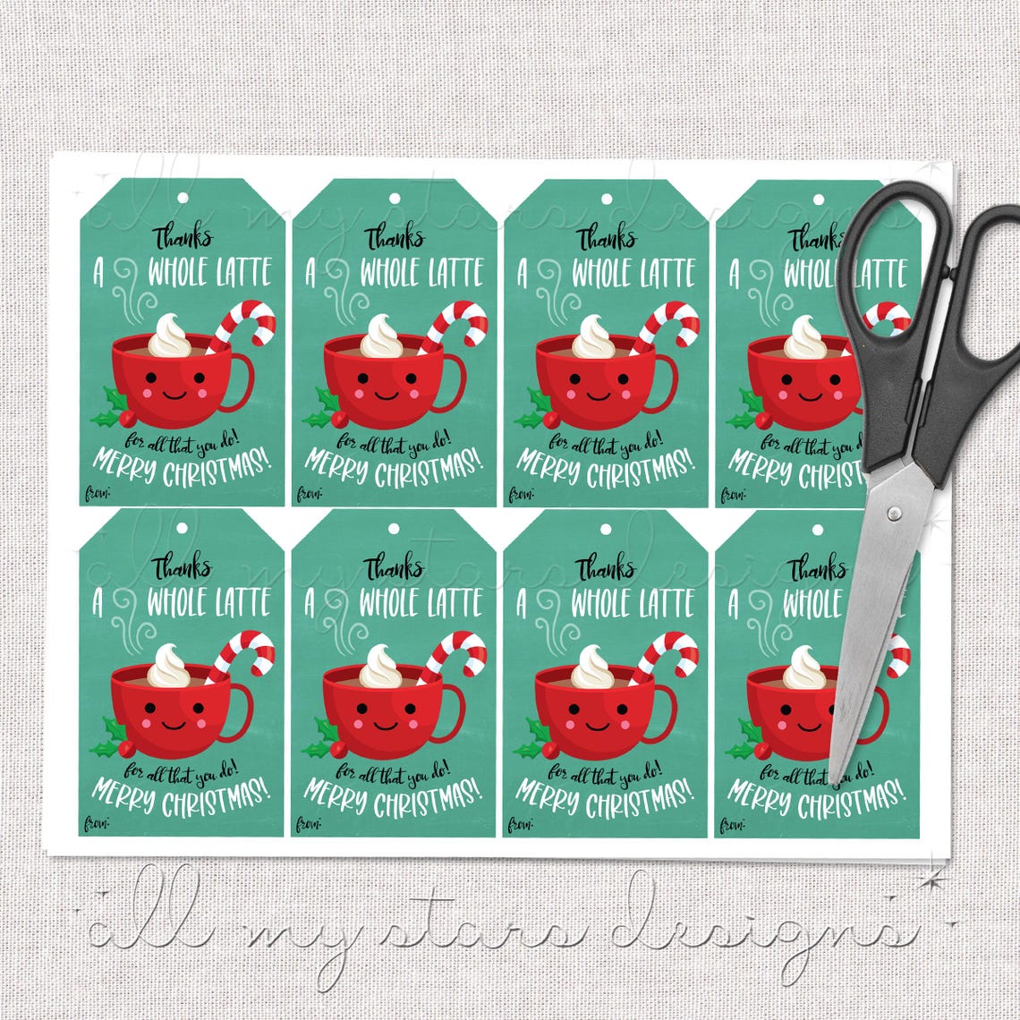 PRINTABLE Thanks a Whole LATTE for All That You Do! Merry Christmas ...