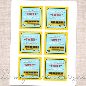 PRINTABLE Thanks for the "sweet" Ride This Year! Bus Driver Gift Tag ...