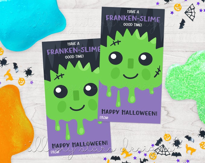 Franken-slime Halloween Treat Printable Tag, Classroom Halloween Treat ...