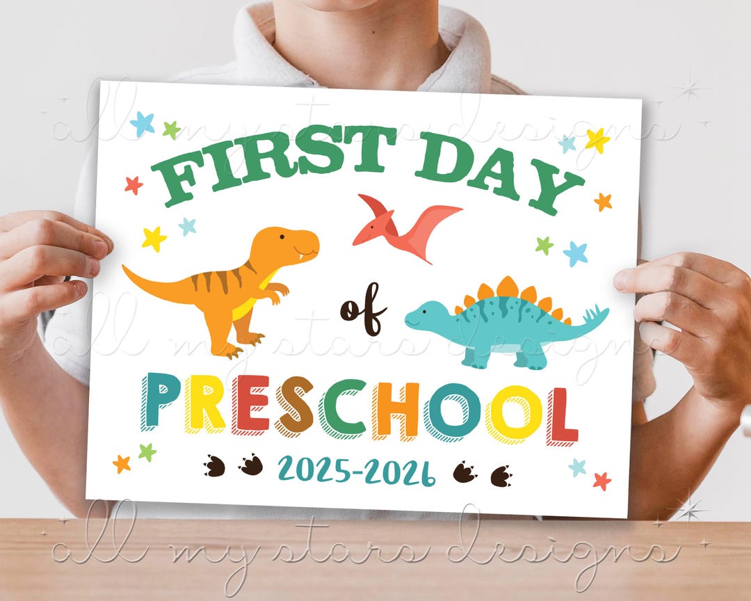 PRINTABLE First Day of Preschool 2025-2026 Dinosaur Sign | Instant ...