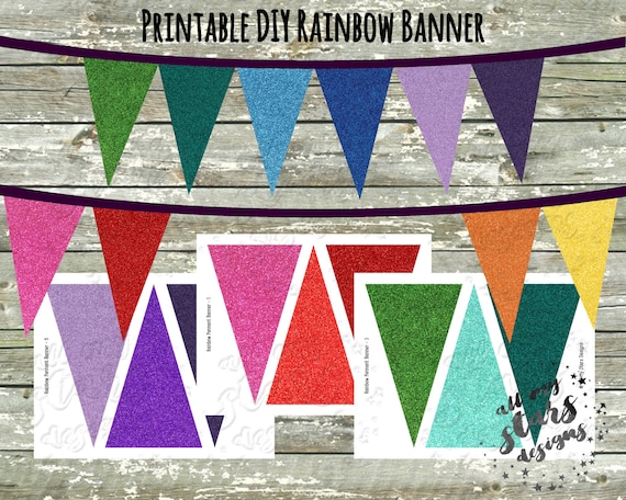 Items similar to Glitter Rainbow Pennant Banner - DIY PRINTABLE ...