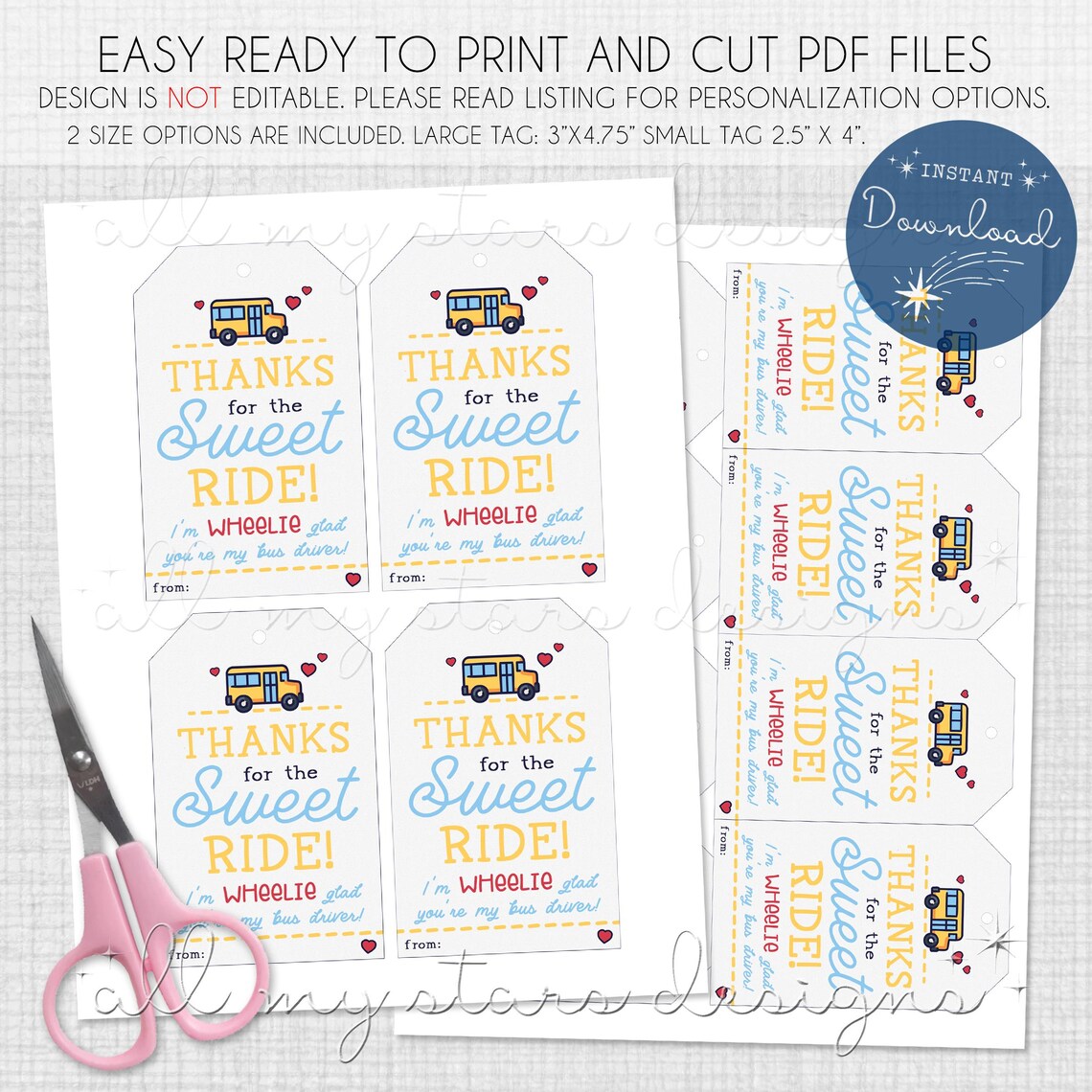 PRINTABLE Thanks for the SWEET Ride! I'm WHEELIE Glad You're My Bus ...