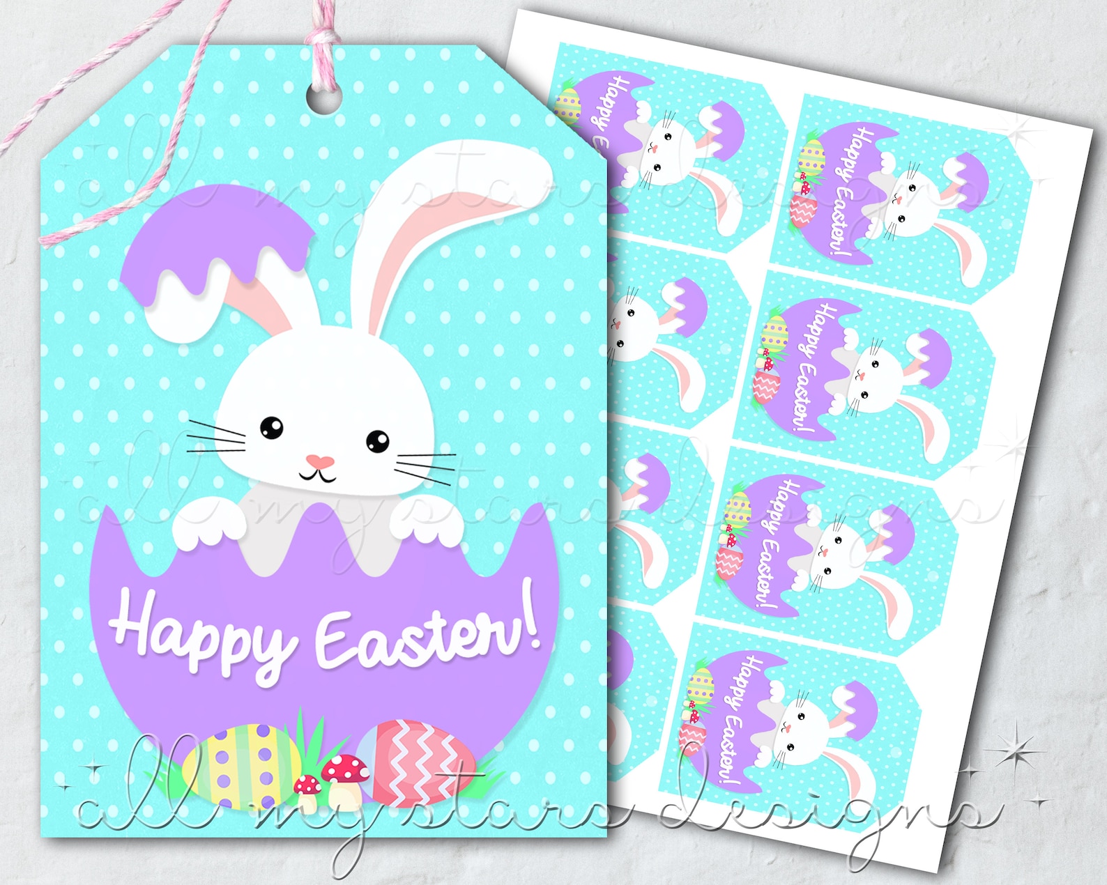 PRINTABLE Happy Easter Cute Easter Bunny Gift Tag Instant - Etsy