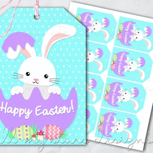 PRINTABLE Happy Easter! Cute Easter Bunny Gift Tag | Instant Download ...