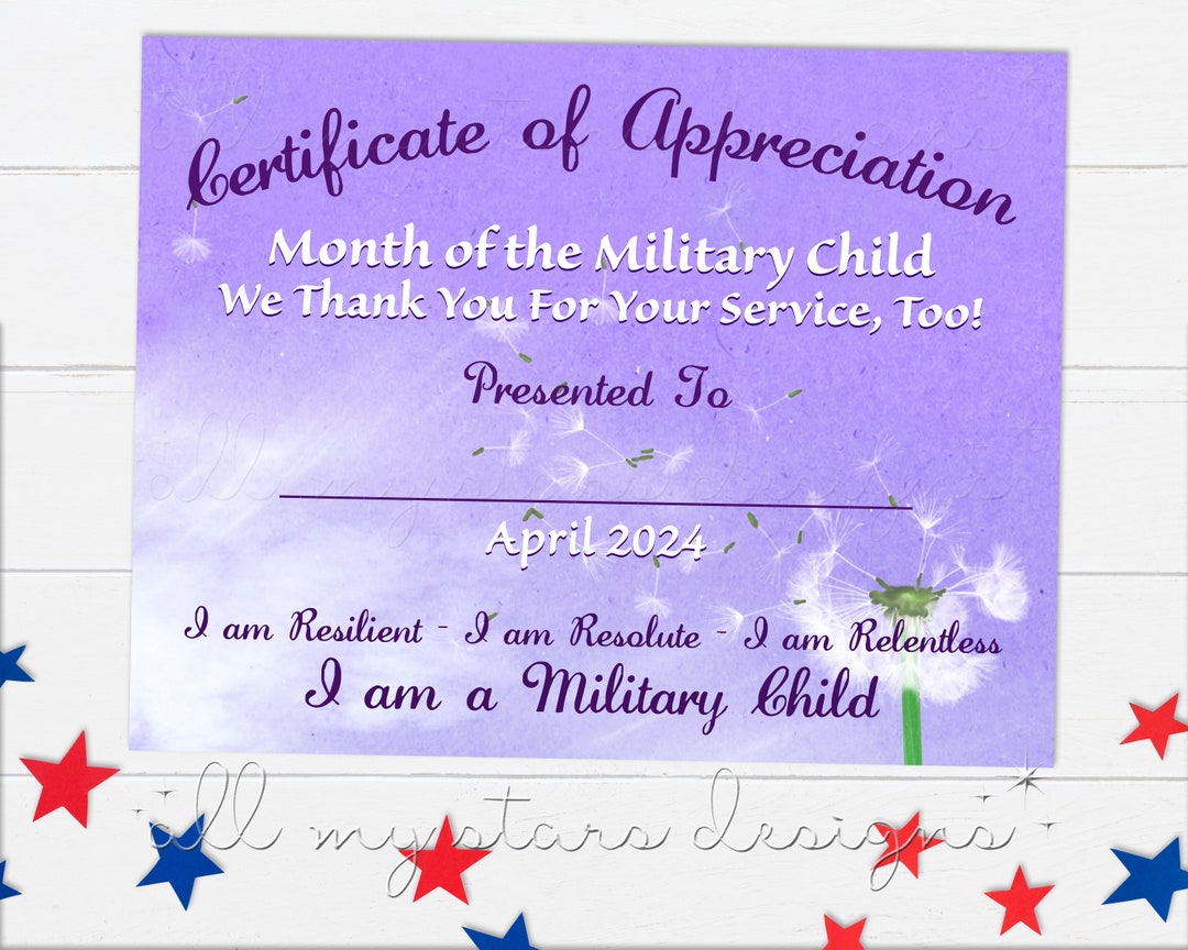 PRINTABLE Month of the Military Child 2024 Certificate of Appreciation ...
