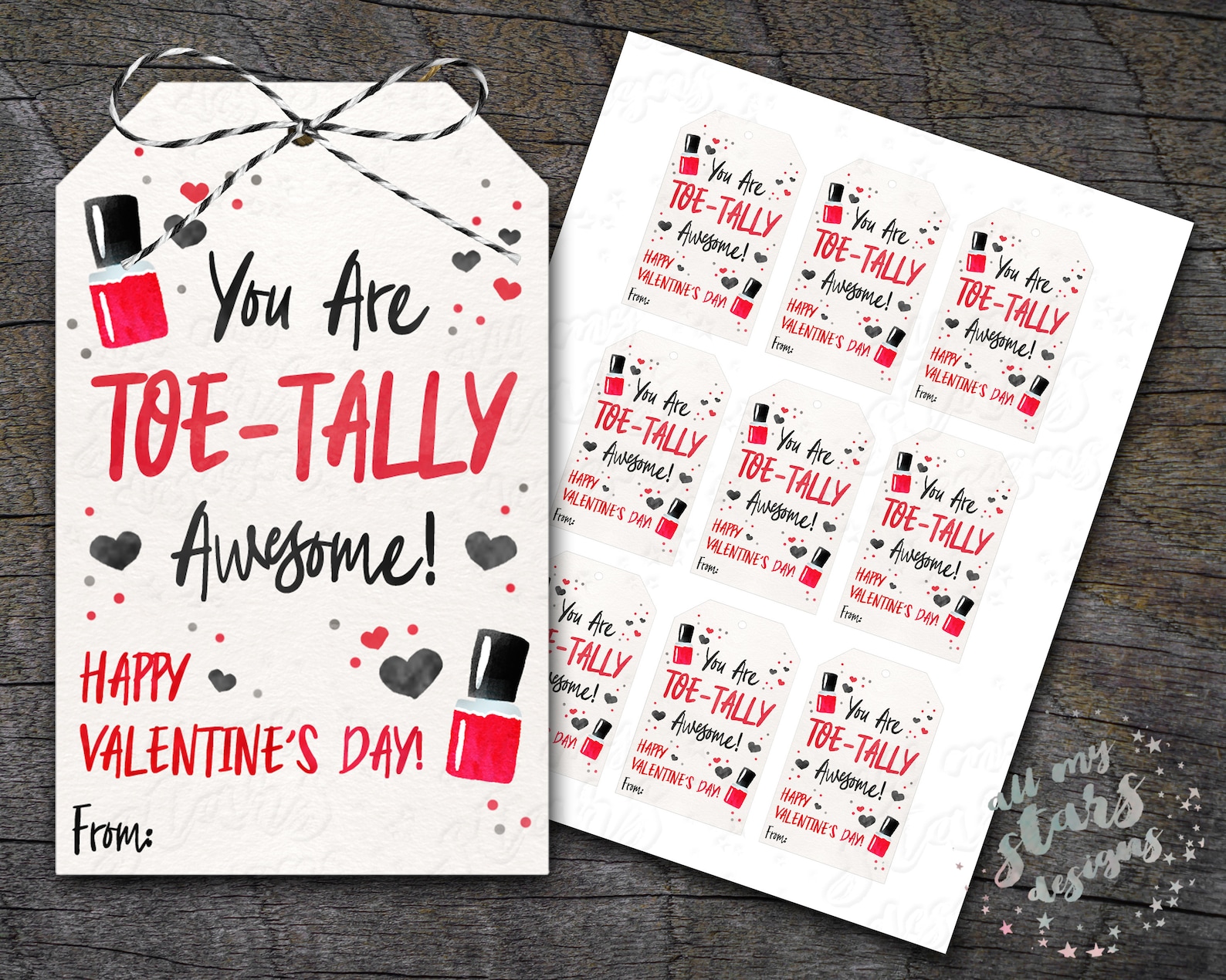 PRINTABLE You Are TOE-TALLY Awesome Valentine Nail Polish Tag - Etsy