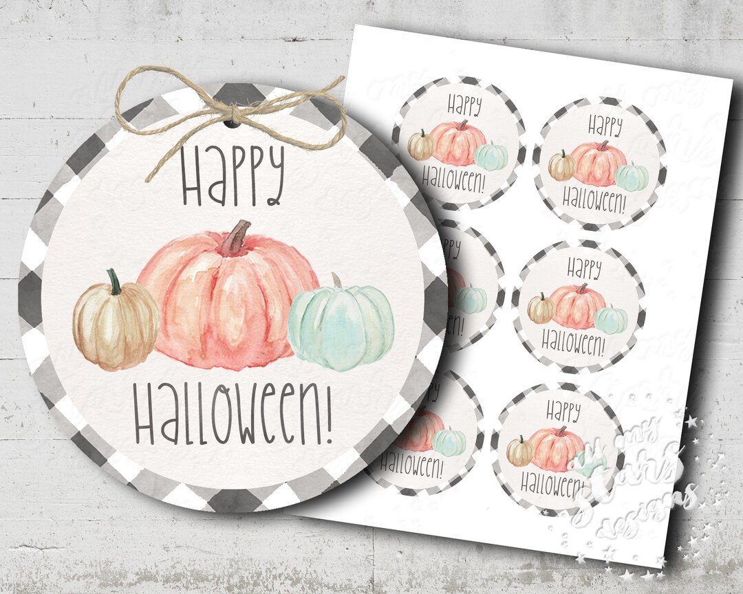 PRINTABLE Happy Halloween! Watercolor Pumpkin Gift Tag | Instant ...