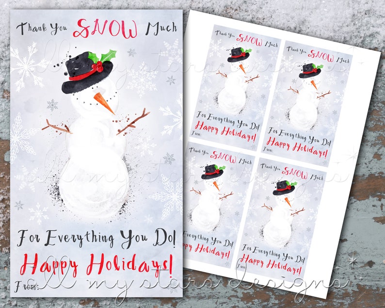 PRINTABLE Thank You SNOW Much for Everything You Do Happy | Etsy