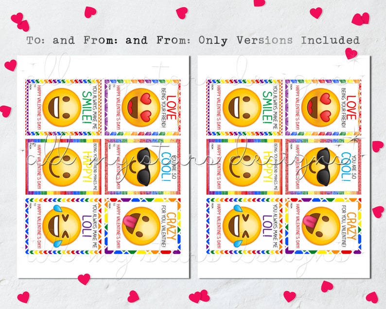 PRINTABLE Cute Emoji Valentine Cards Set of 6 Kid's - Etsy