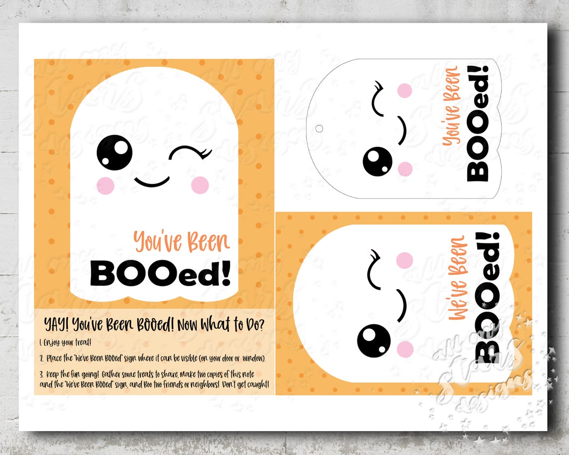 PRINTABLE You've Been Booed Cute Ghost Tag and Sign Set - Etsy