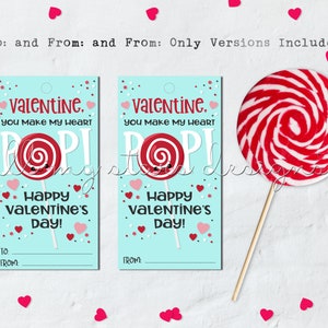 PRINTABLE Valentine, You Make My Heart POP! Lollipop Valentine Tag ...