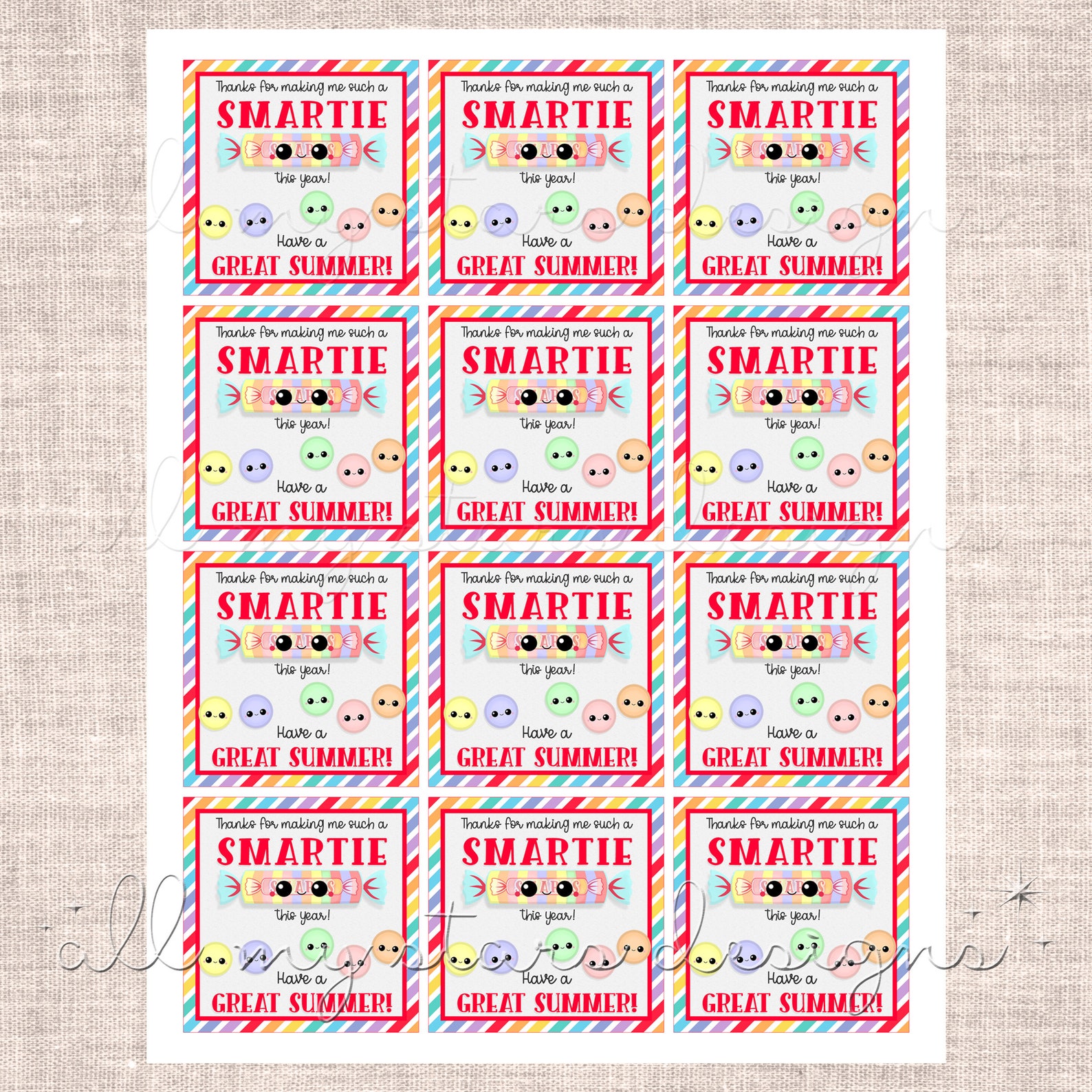 PRINTABLE Thanks for Making Me Such a SMARTIE This Year! Have a Great ...