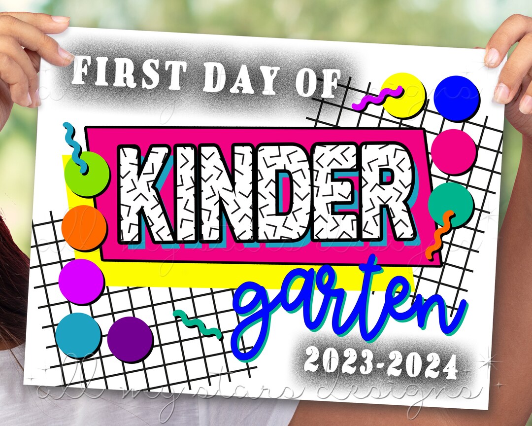 PRINTABLE First Day of Kindergarten 2023-2024 Neon 90s Style - Etsy