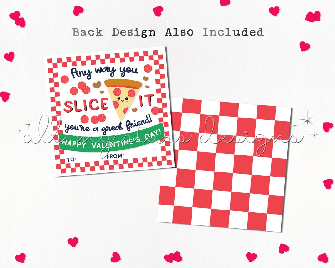 PRINTABLE Cute Pizza Valentine Cards Set of 4 Instant | Etsy