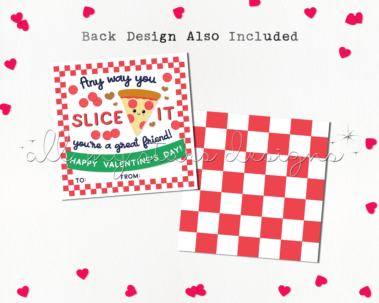 PRINTABLE Cute Pizza Valentine Cards Set of 4 Instant | Etsy