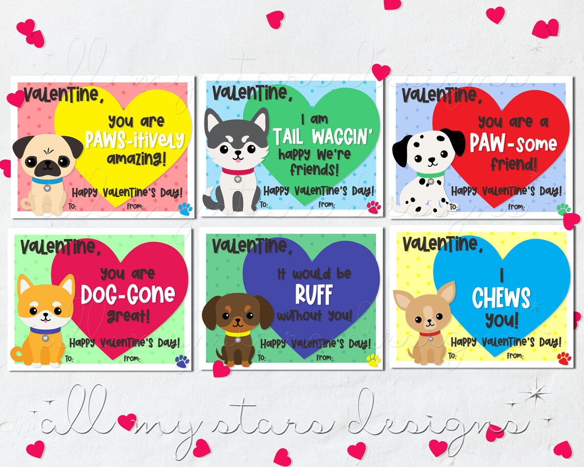 PRINTABLE Cute Dogs & Puppies Valentine Cards Set of 6 - Etsy