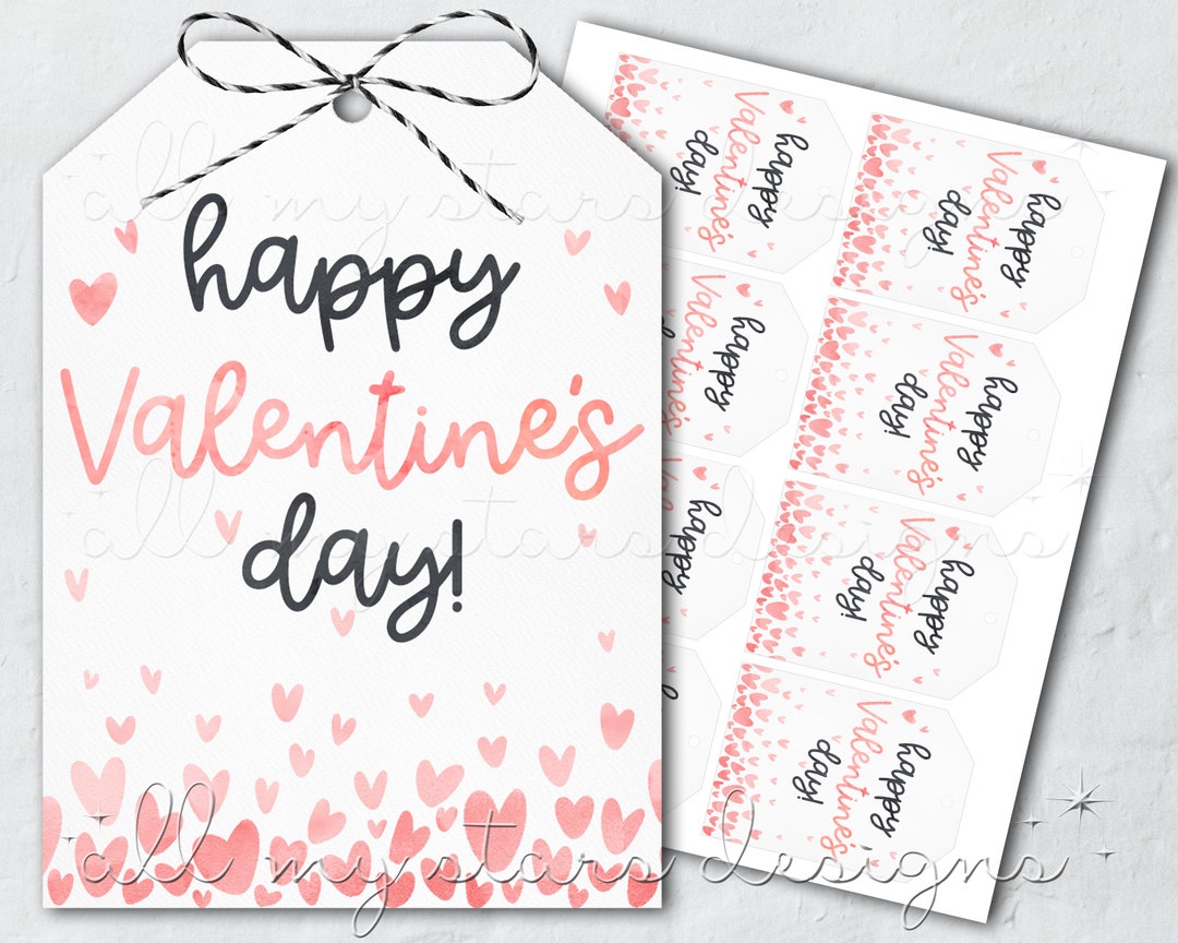 PRINTABLE Happy Valentine's Day Gift Tag Instant Download Watercolor ...