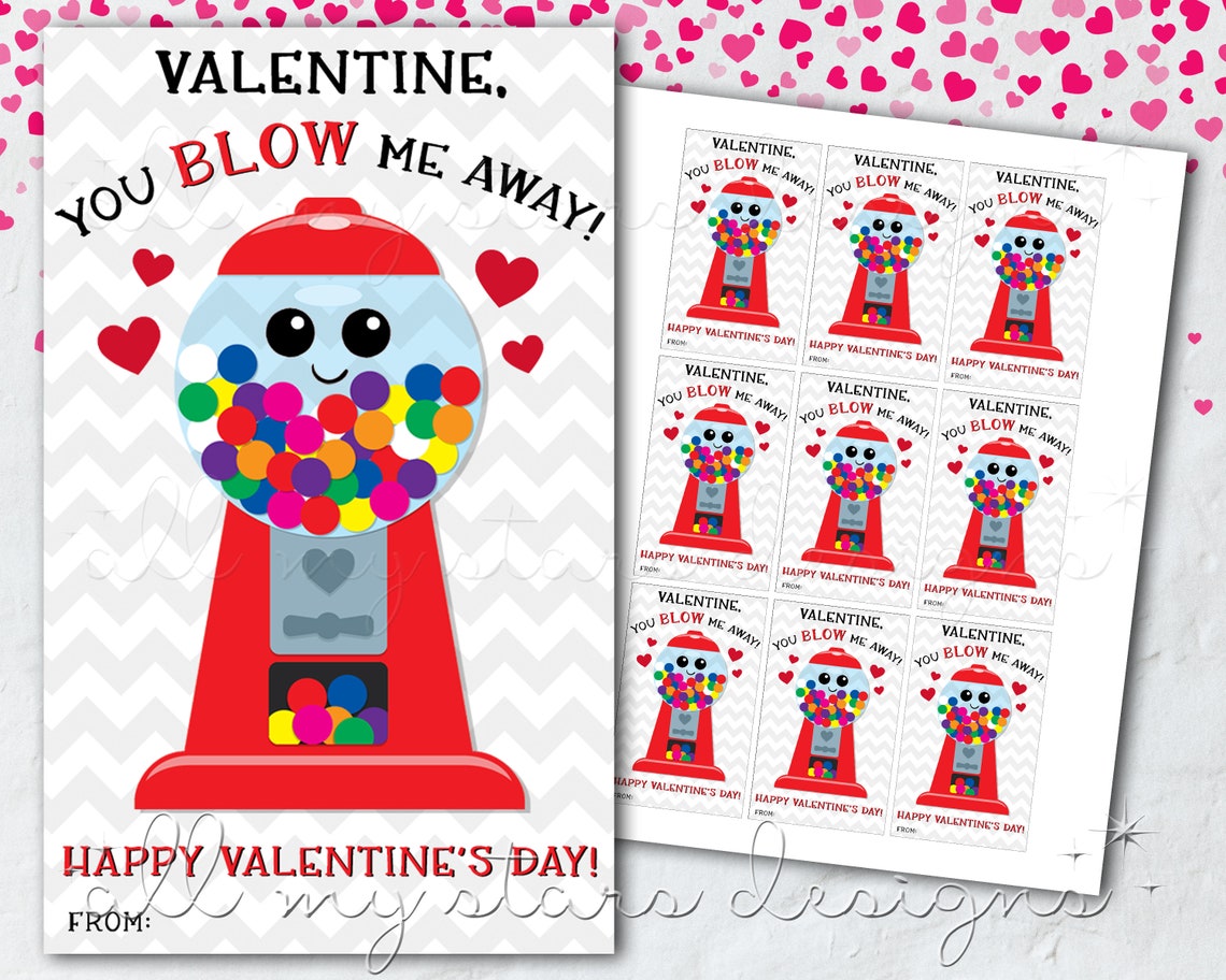 PRINTABLE Valentine You BLOW Me Away Bubble Gum Gift Tag | Etsy